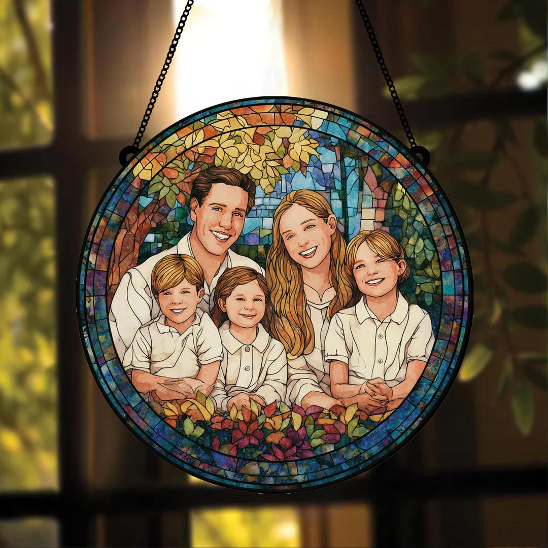 Custom Family Portrait Glass Suncatcher, Custom Portrait Acrylic ...