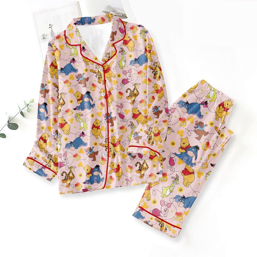 Winnie the Pooh Pajamas Set, Cute Cartoon All Over Print Sleepwear ...