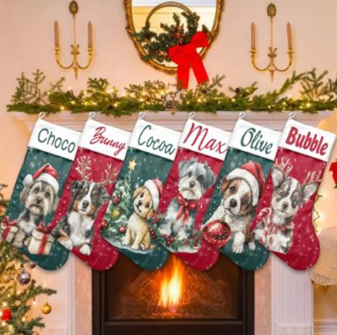 Retro Pet Christmas Stocking | Personalized Velvet Stocking With Pet ...
