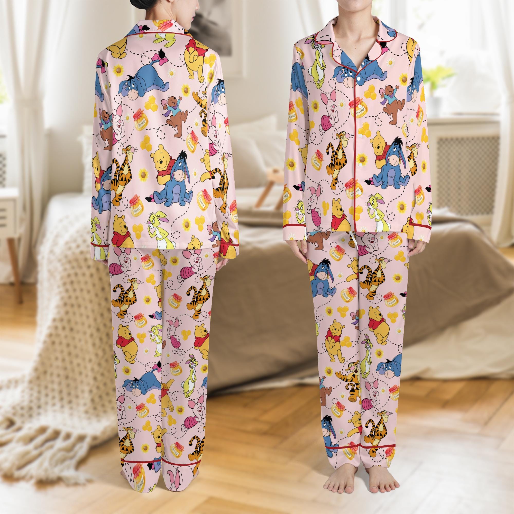 Winnie the Pooh Pajamas Set, Cute Cartoon All Over Print Sleepwear ...