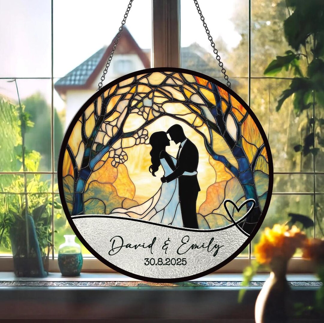Personalized Wedding Gift Stained Glass Suncatcher, Bride and Groom ...