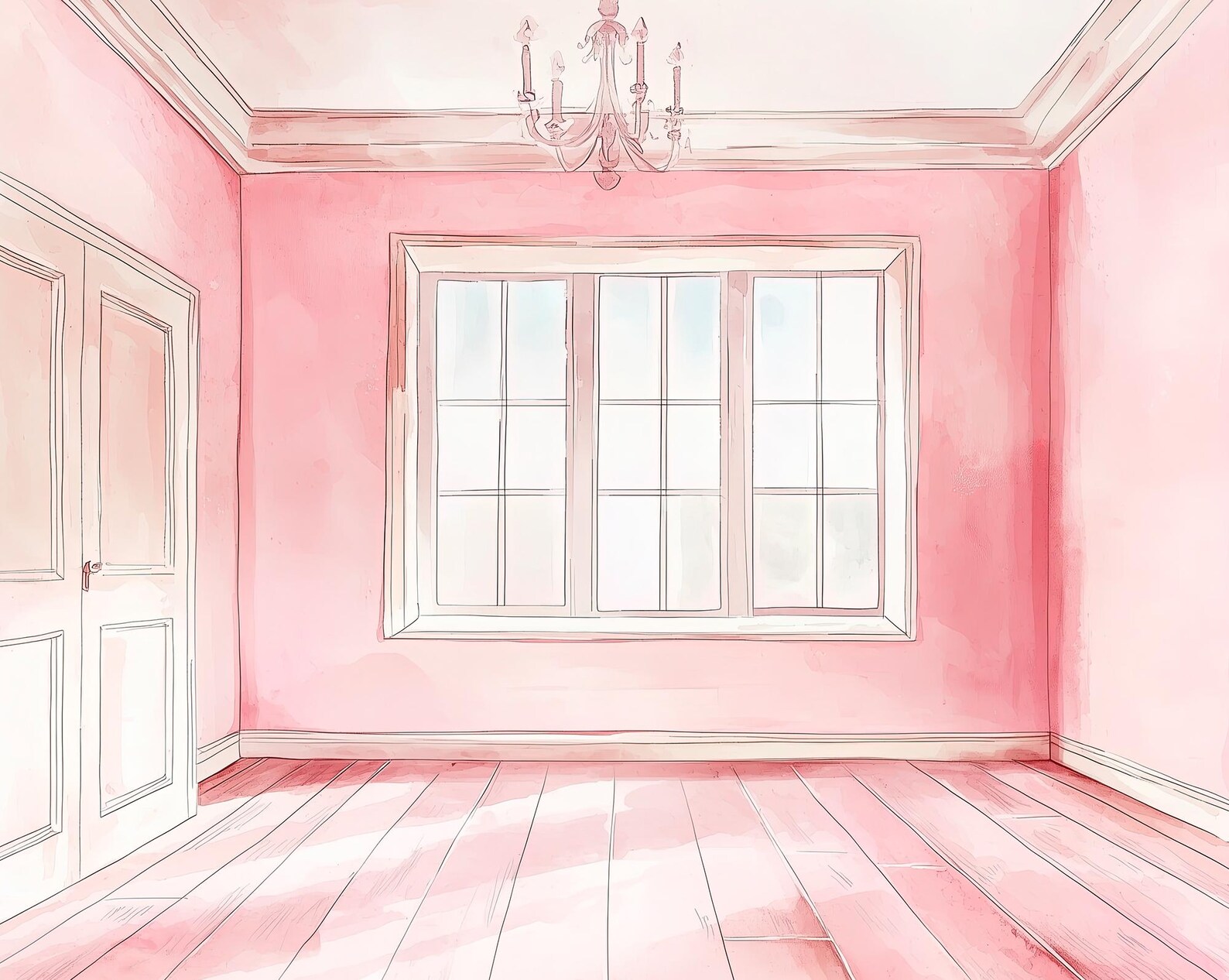 Watercolor Empty Pink Room Clipart - Blank Space Digital Paper - Cozy ...
