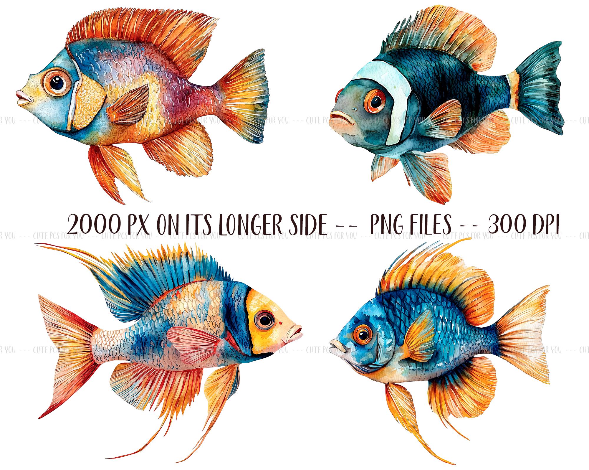 Watercolor Tropical Fish Clipart - Cute Aquarium Fish Illustrations ...