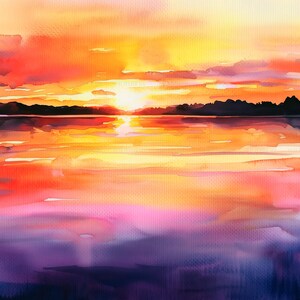 Watercolor Fantastic Sunset Clipart - Nature Art Digital Paper - Lake ...