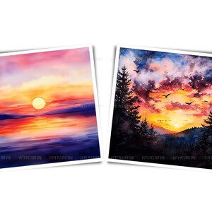 Watercolor Fantastic Sunset Clipart - Nature Art Digital Paper - Lake ...