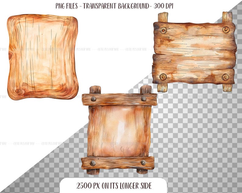 Watercolor Wood Sign Clipart - Wooden Board PNG Illustration - Rustic ...