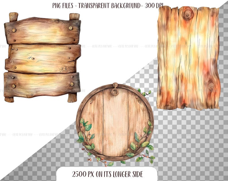 Watercolor Wood Sign Clipart - Wooden Board PNG Illustration - Rustic ...