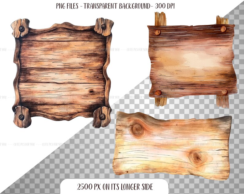 Watercolor Wood Sign Clipart - Wooden Board PNG Illustration - Rustic ...