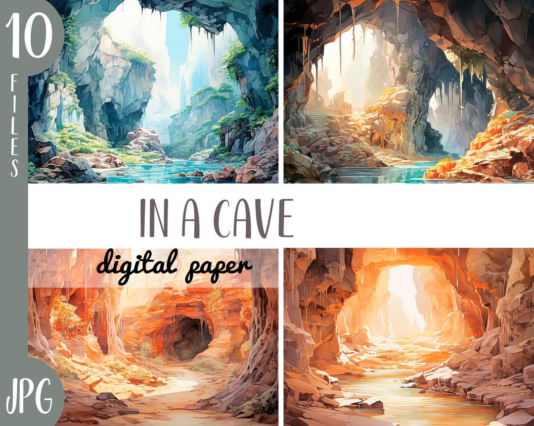 Watercolor in a Cave Clipart - Natural Landscape - Cave Digital Paper ...