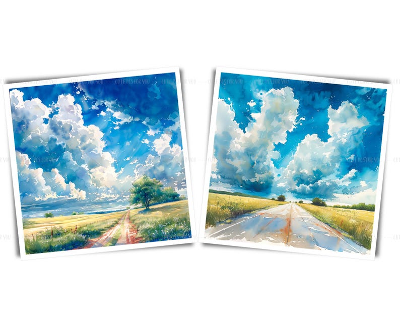 Watercolor Road Trip Clipart: Highway Landscape JPG (digital Download ...