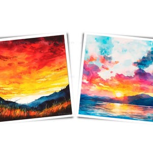 Watercolor Fantastic Sunset Clipart - Nature Art Digital Paper - Lake ...