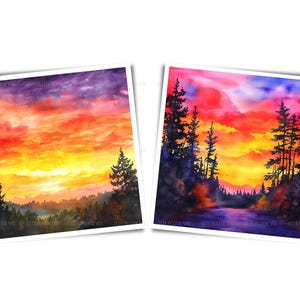 Watercolor Fantastic Sunset Clipart - Nature Art Digital Paper - Lake ...