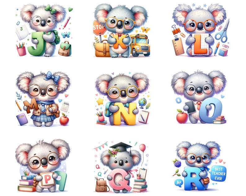 Alphabet Letter Clipart Bundle Alphabet PNG Cute Watercolor Koala ...