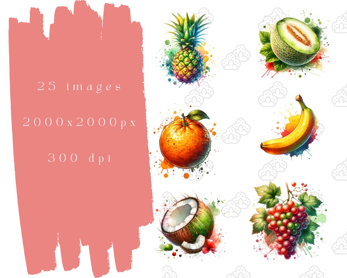 Fruits Clipart Watercolor Fruit Clipart Dripping Fruits PNG Fruit ...