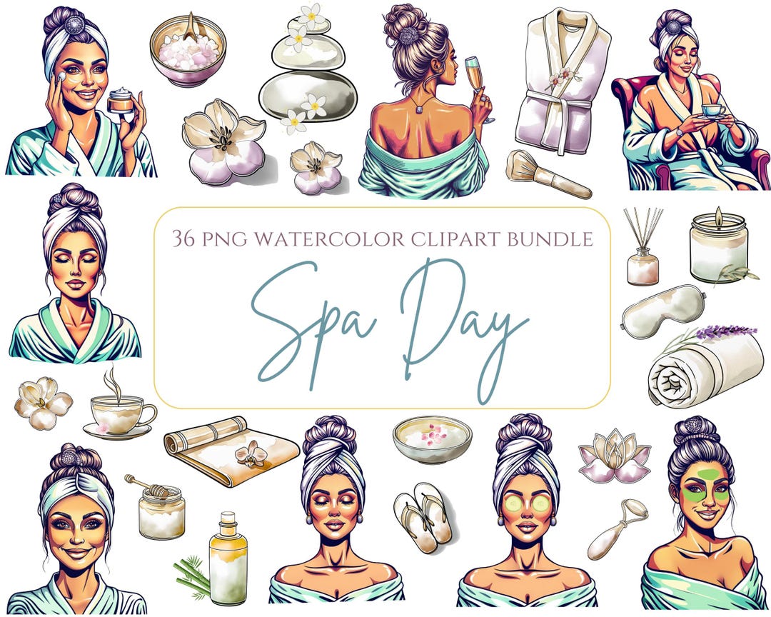 Watercolor Spa Clipart Spa Day PNG Relaxing Spa Day Illustrations Self ...