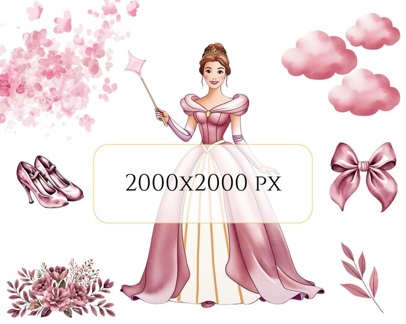 Watercolor Princess Clipart Pink Princess PNG Watercolor Fairytale ...
