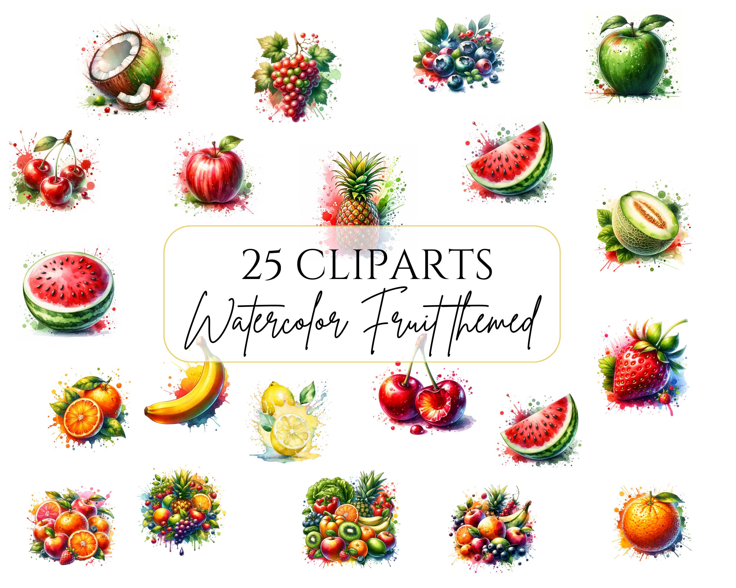 Watercolor Fruit Clipart Dripping Fruits PNG Fruity Illustration ...