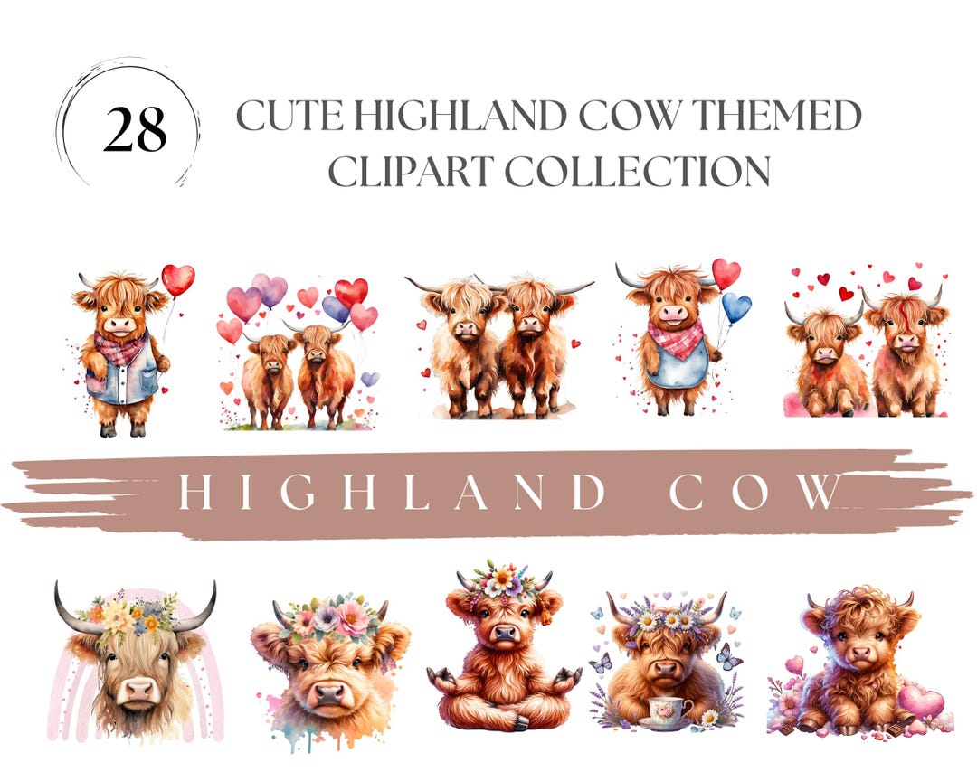 Highland Cow Clipart Cute Highlander Digital Sticker Hand-painted ...