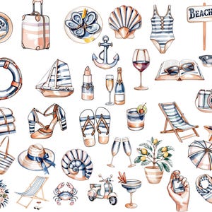Watercolor Coastal Nautical Beach Clipart Vintage Summer Vacation PNG ...