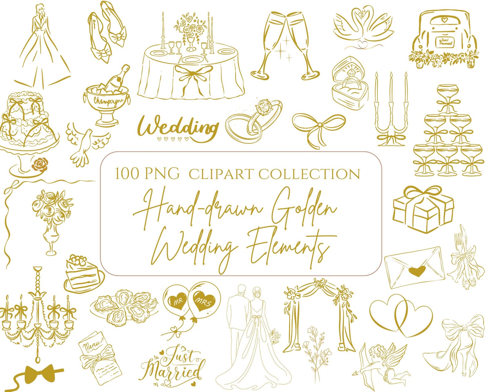 Hand Drawn Wedding Icons PNG Wedding Timeline Clipart Golden Wedding ...