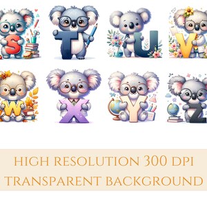 Alphabet Letter Clipart Bundle Alphabet PNG Cute Watercolor Koala ...