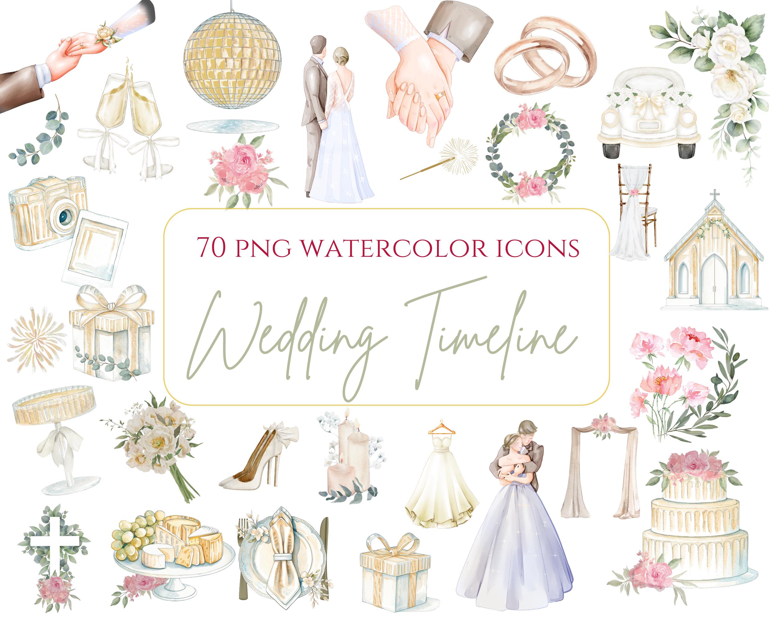 Wedding Timeline Watercolor Wedding Clipart Commercial Use PNG Wedding ...