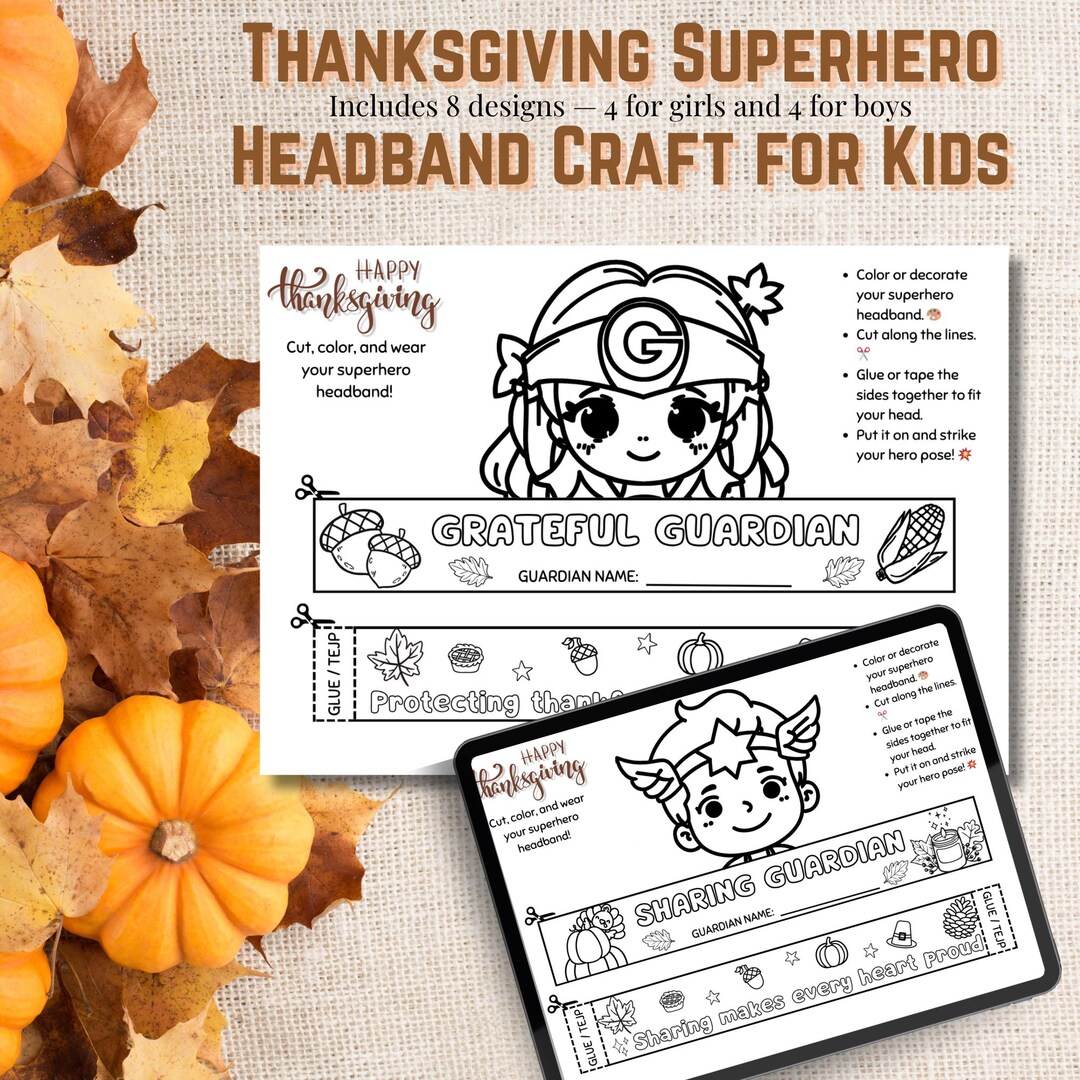 Printable Thanksgiving Craft for Kids | Superhero Headband Coloring ...