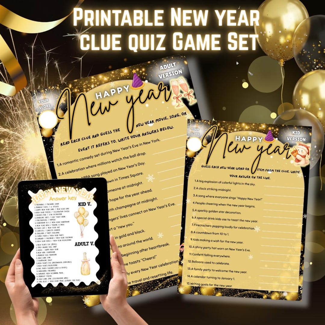 Printable New Year Clue Quiz Game Set | Classroom Activity and Party ...