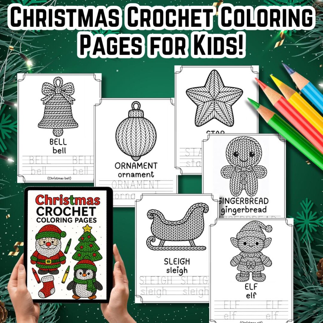 Coloriages de Noël au crochet et pages texte au crochet | Cadeau ...