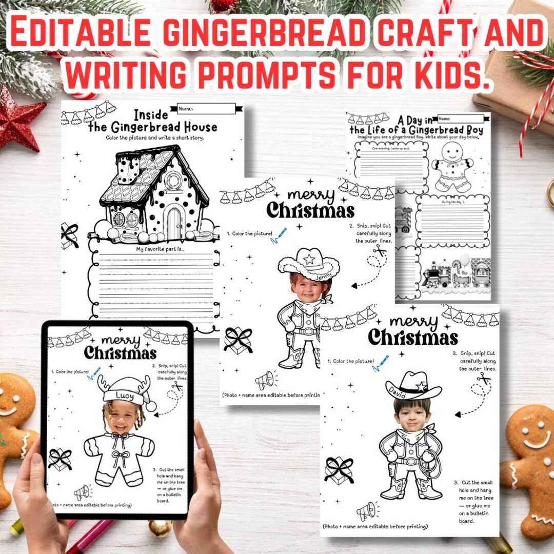 Editable Christmas Gingerbread Craft & Writing Prompts for Kids ...