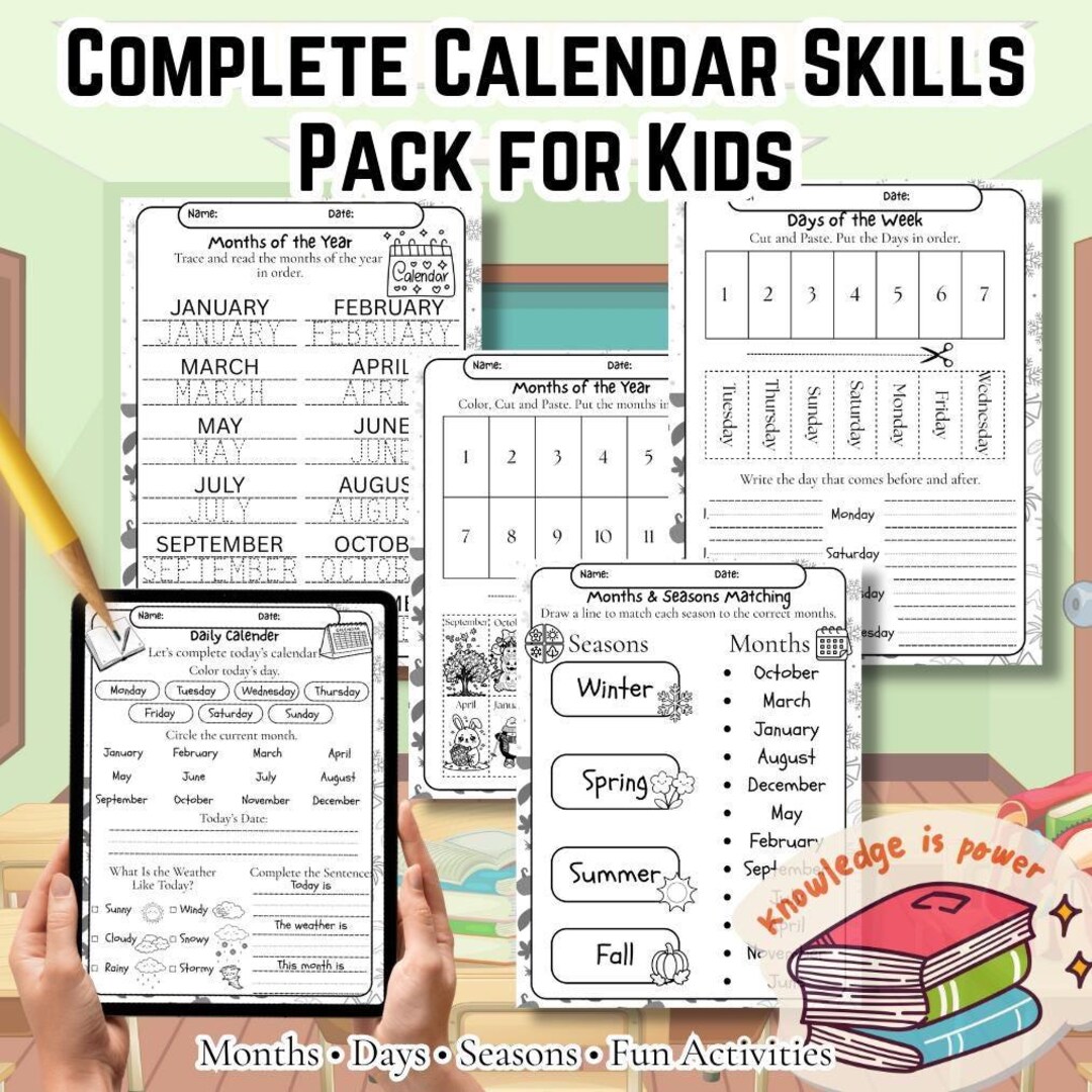 Calendar Skills Pack: Months, Days & Seasons Worksheets K–1 - Etsy