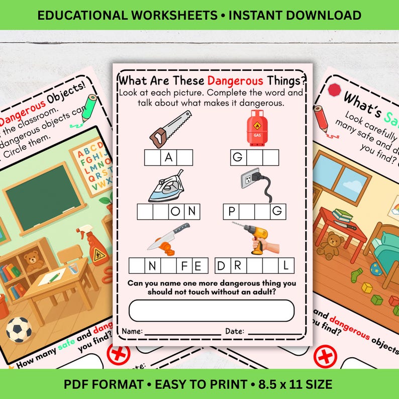 Safe Vs Dangerous Objects Worksheets for Kids | Safety Sorting ...