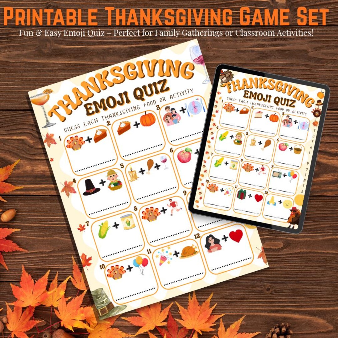 Thanksgiving Emoji Quiz Game – Printable Family Activity (digital ...
