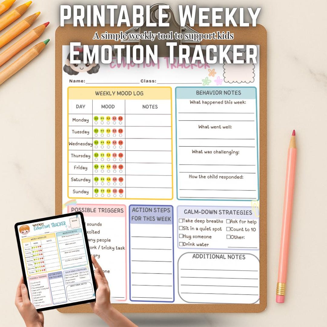 Kids Weekly Emotion Tracker | SEL Printable for Classroom, Home (PDF ...