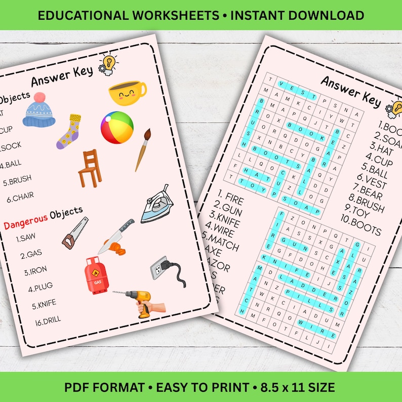 Safe Vs Dangerous Objects Worksheets for Kids | Safety Sorting ...