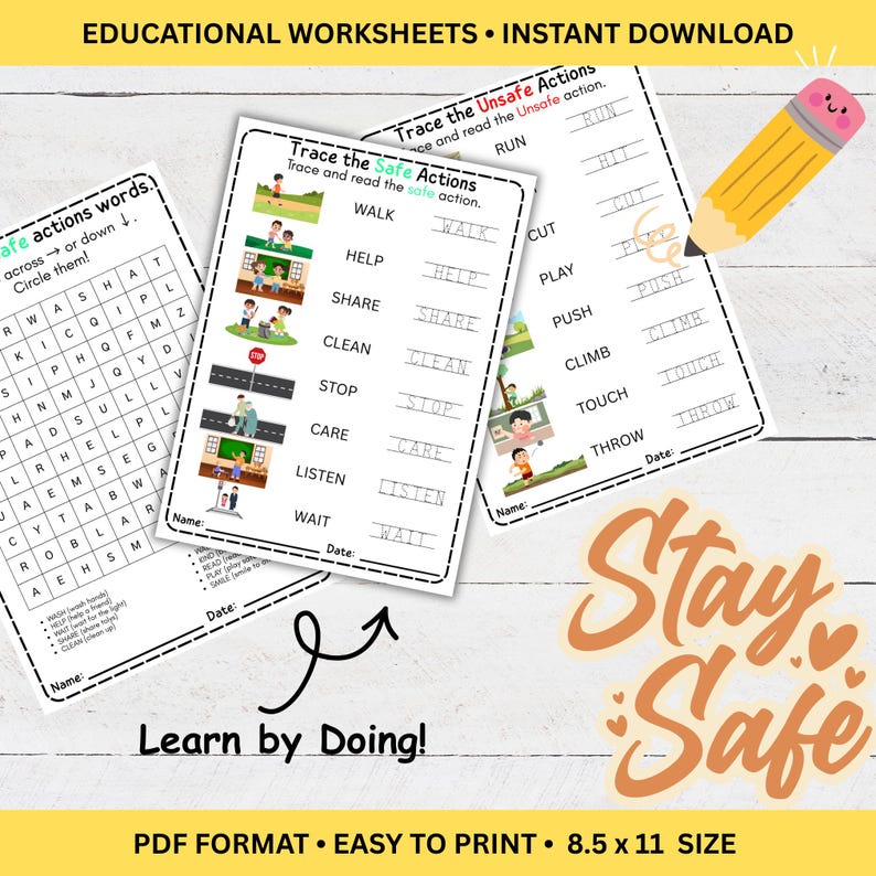 Safe Vs Unsafe Actions Worksheets for Kids | Safety Rules Activities ...