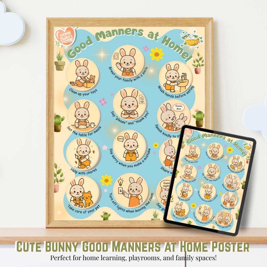 Bunny Good Manners at Home Poster|printable A4 & 16x20|wall Art for ...