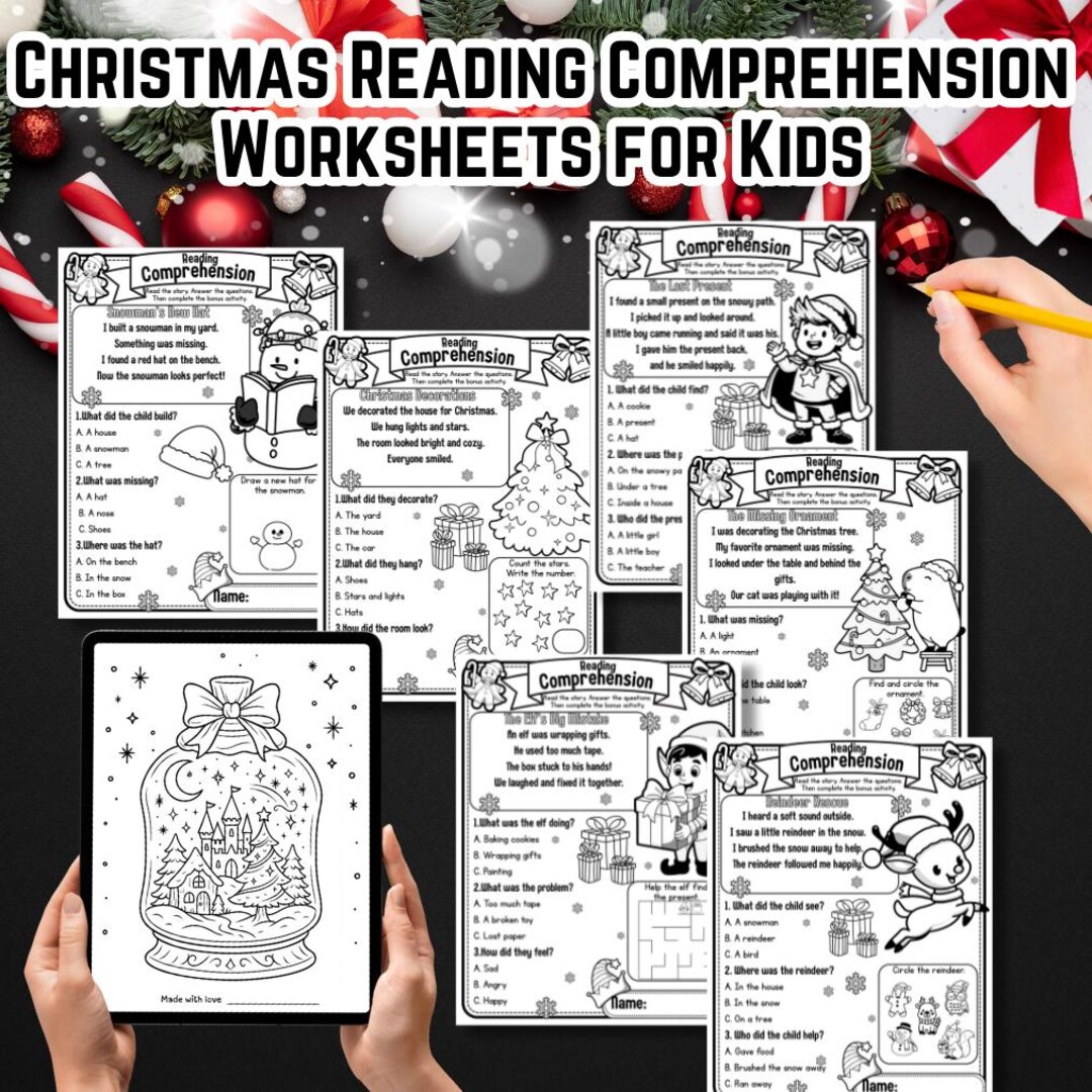 Christmas Reading Comprehension Worksheets for Kids | December Winter ...