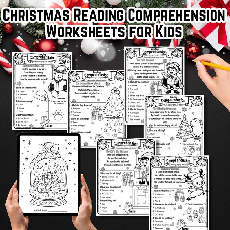 Christmas Reading Comprehension Worksheets for Kids | December Winter ...