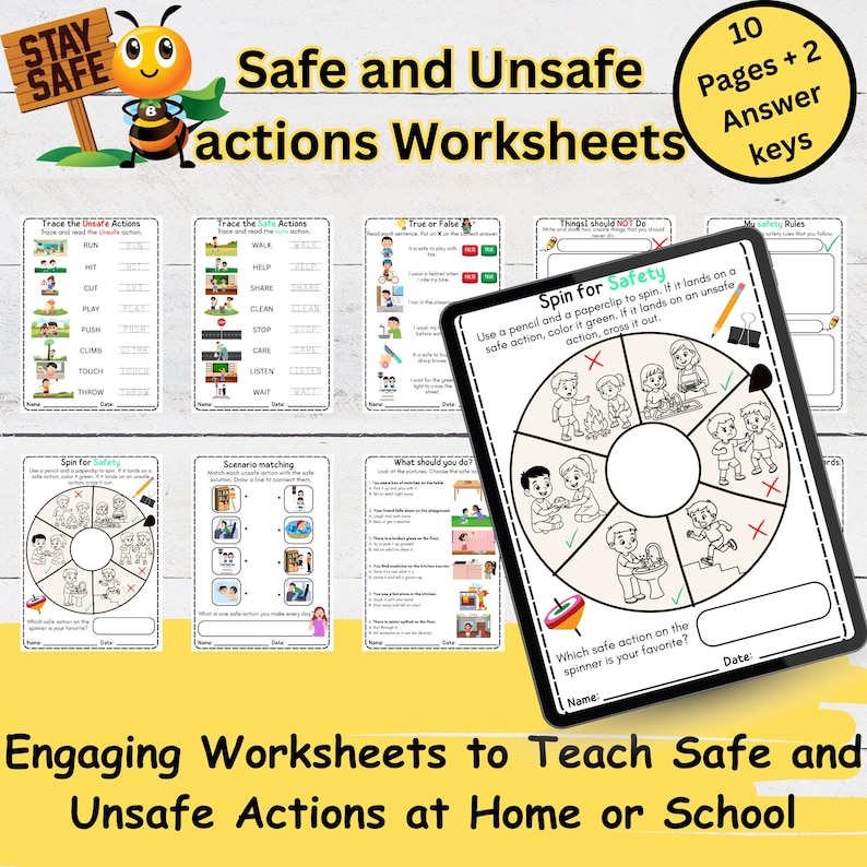Safe Vs Unsafe Actions Worksheets for Kids | Safety Rules Activities ...