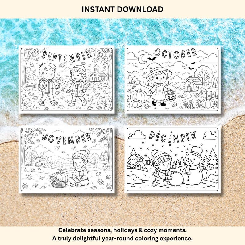 12 Months Coloring Pages for Kids | Seasonal Storybook Printable Set ...