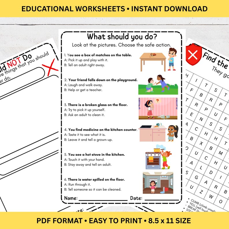 Safe Vs Unsafe Actions Worksheets for Kids | Safety Rules Activities ...