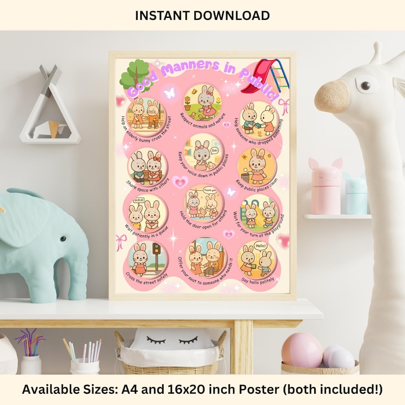 Bunny Good Manners in Public Poster|printable A4 & 16x20|wall Art for ...