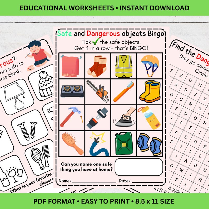 Safe Vs Dangerous Objects Worksheets for Kids | Safety Sorting ...