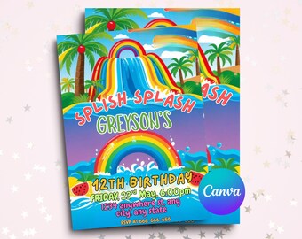 Waterslide Birthday Invitation, Summer Pool Party Invite, Splash ...