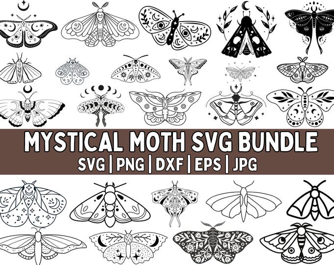 Moth Svg Bundle, Witch Moth Svg, Boho Moth Svg, Moth Line Drawing, Cut ...