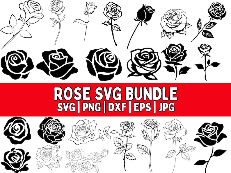 Rose SVG Clipart Bundle: Flowers Cut Files for Cricut (digital Download ...