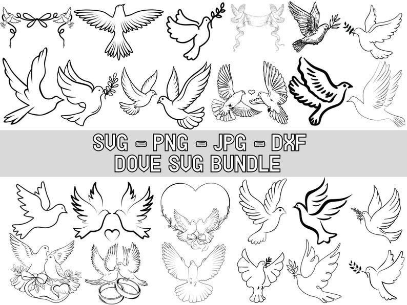 Dove SVG Bundle: Wedding Clipart, Pigeon Cut Files (digital Download ...