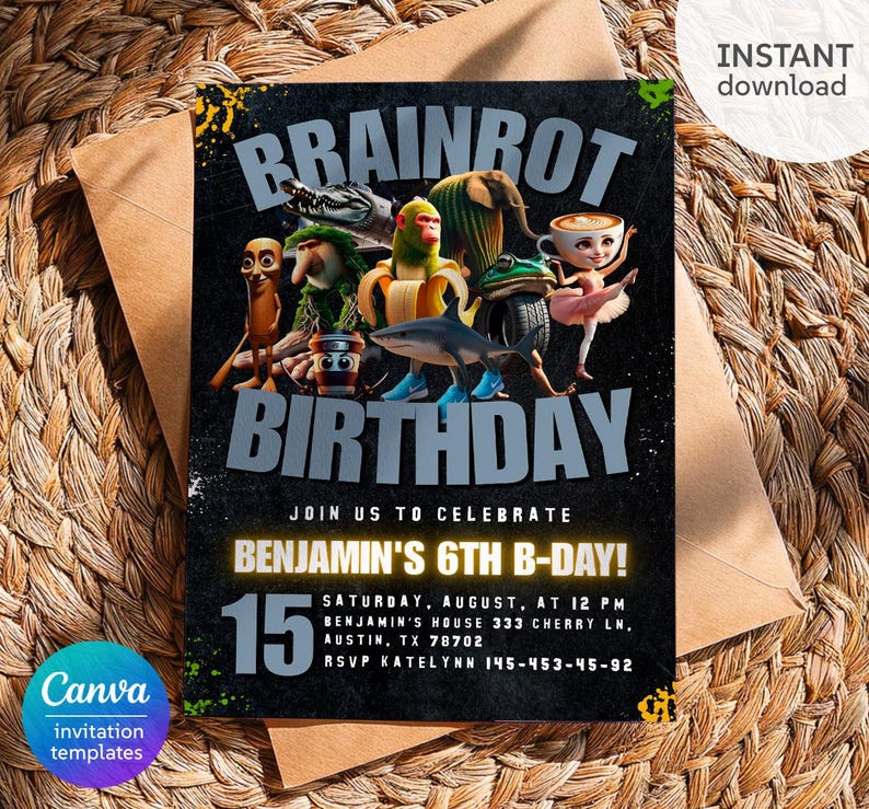 Italian Brainrot Meme Birthday Invitation, Funny Digital Party Card ...