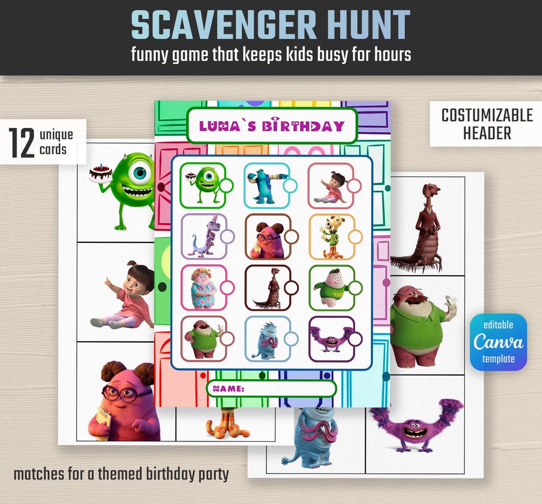 Monster Inc Scavenger Hunt, Printable Birthday Party Game, Diy Monsters ...